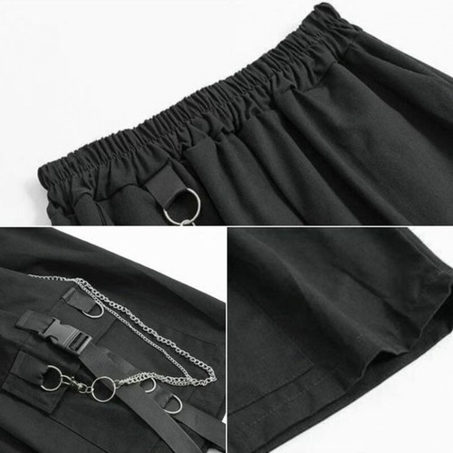 Fashion Lady Cargo Shorts Straight Half Pant Elastic Waist Chain ...