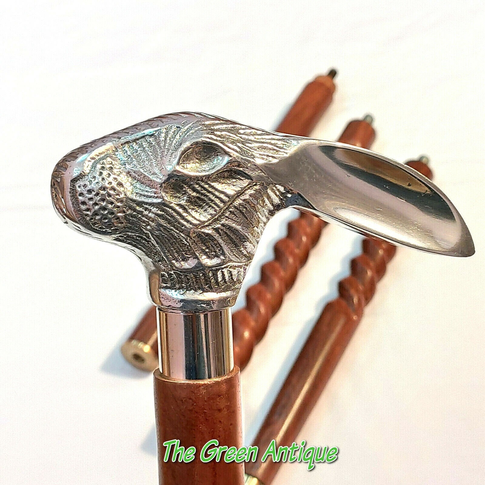 Antique Style Wooden Walking Stick Cane Rabbit Handle - Gem