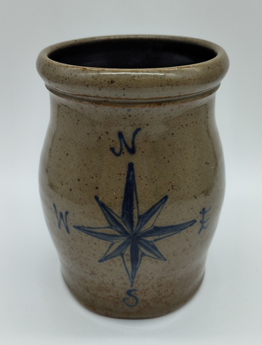 Rowe Pottery Works Cobalt Nautical Compass 6.5" Utensil Jar Cambridge ...