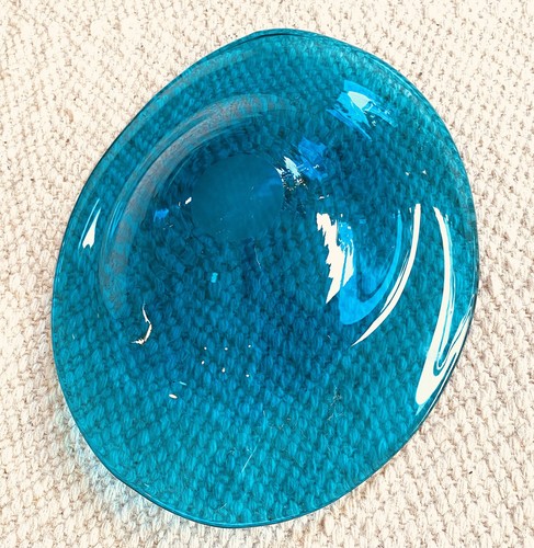 Blenko #955M Asymmetrical Peacock Blue Teal Glass Console Table Bowl 11 ...