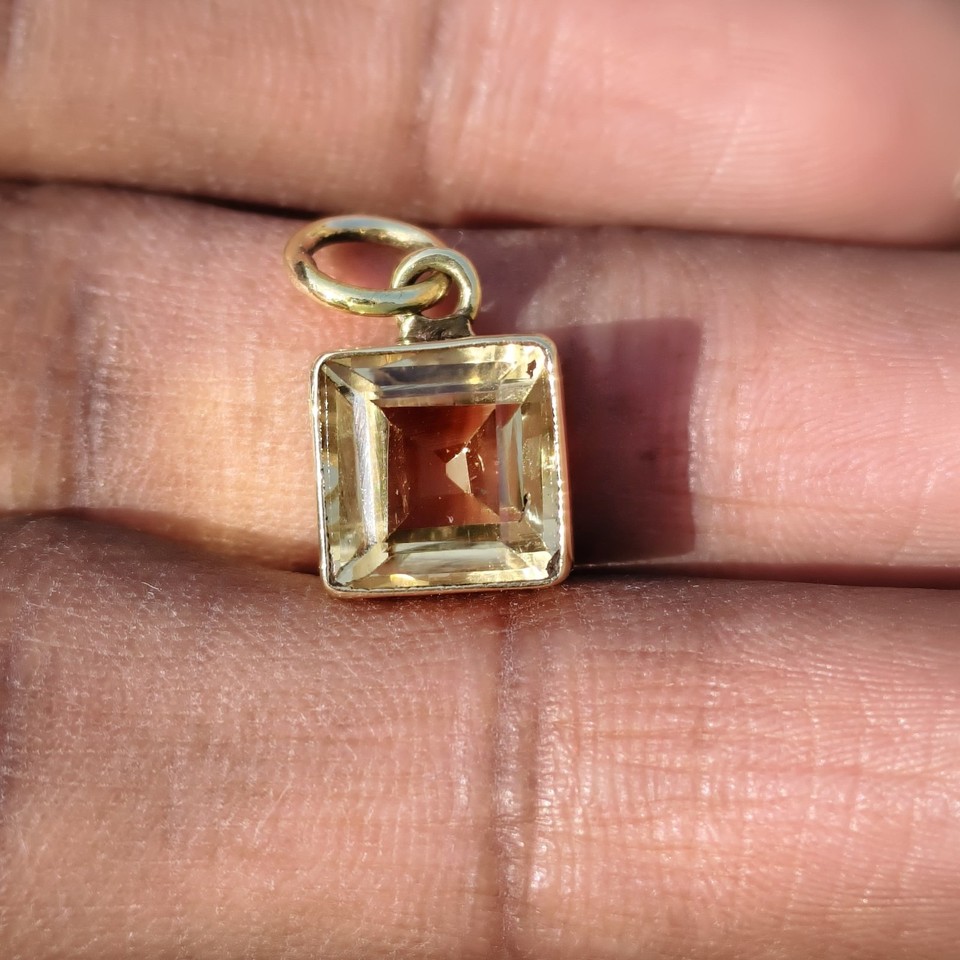 Handmade Citrine Pendant • Square Yellow Gemstone Charm Gold tone ...