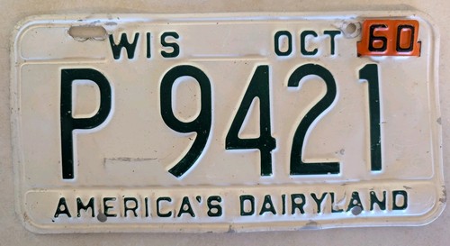 Vintage 1960 Tag WISCONSIN License Plate AMERICA'S DAIRYLAND P9421 ...