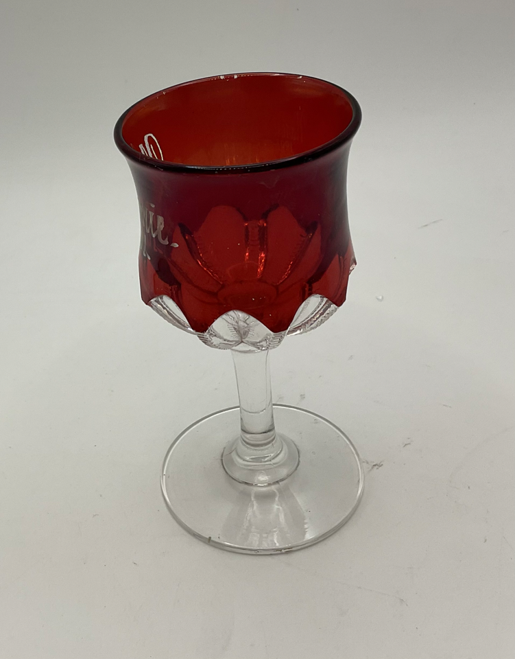 VTG 1901 Ruby Red Flash Glass Souvenir Cordial Goblet | eBay