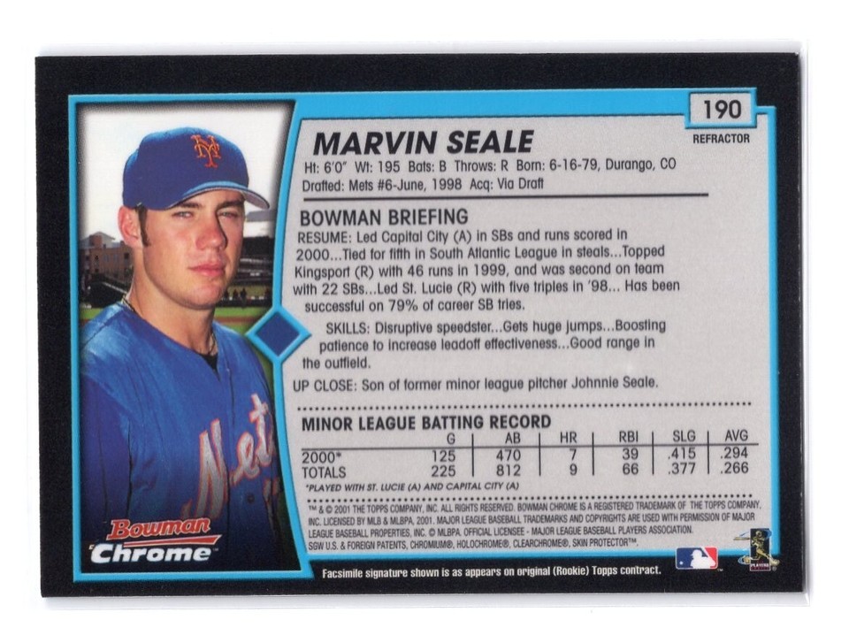Baseball Card - 2001 Marvin Seale 190 Refractor - New York Mets Bowman ...