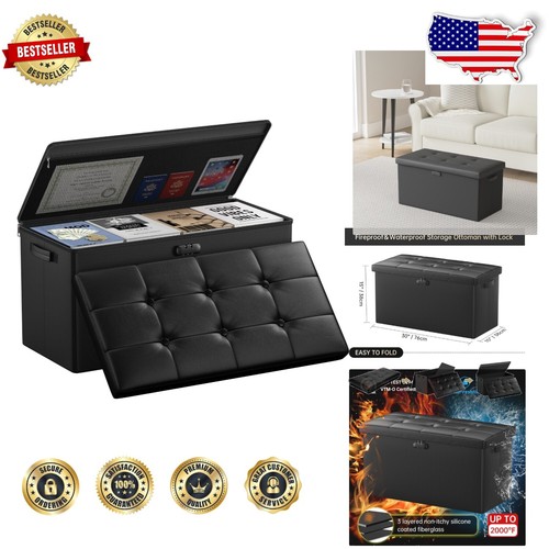 Versatile 30” Folding Storage Bench with Lock - Stylish Fireproof ...