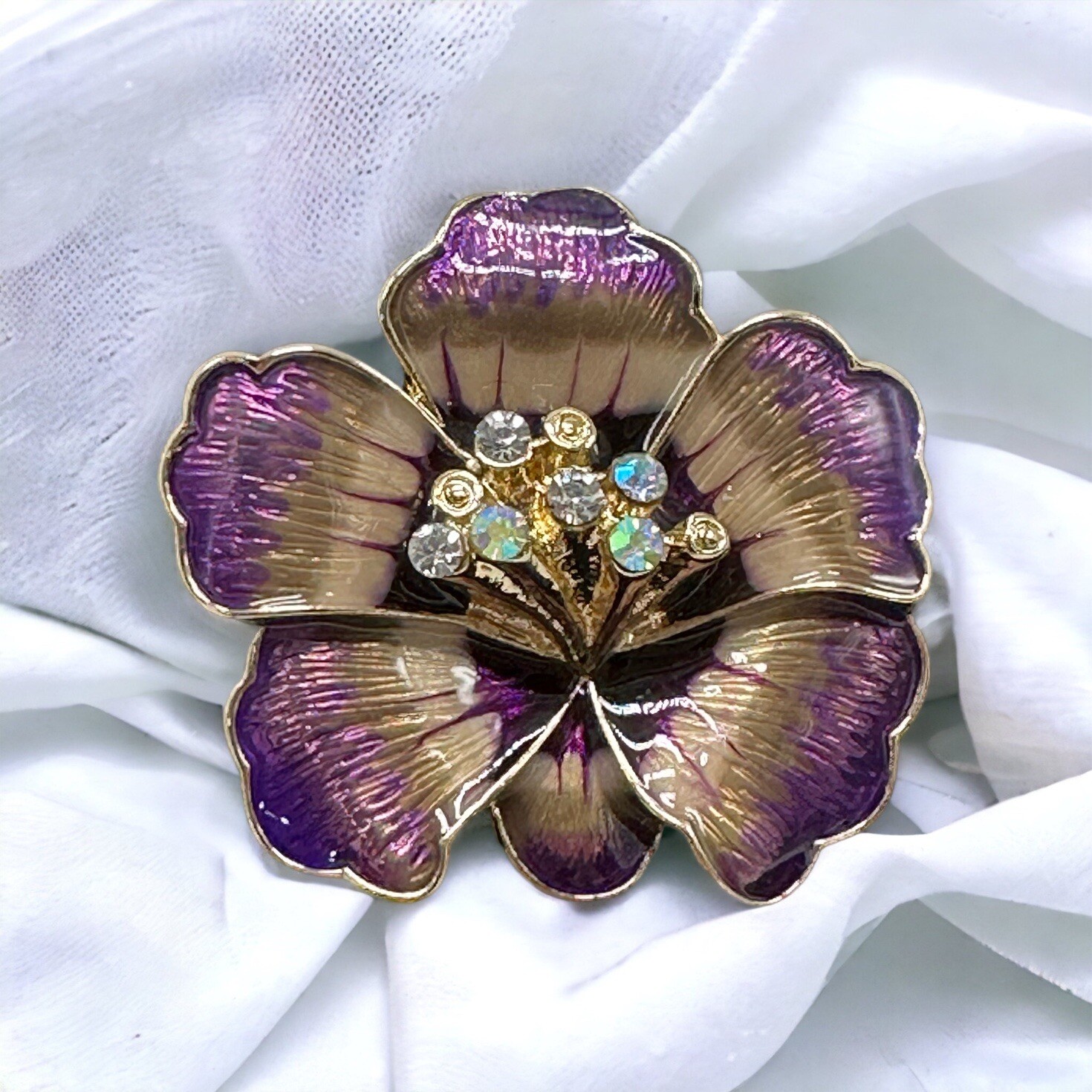Anne Klein Violet Pave Enameled Flower Brooch Created… - Gem