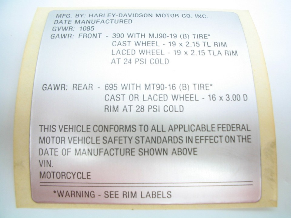 NOS Harley Frame Tag Identification Label Shovelhead Superglide FXR ID ...