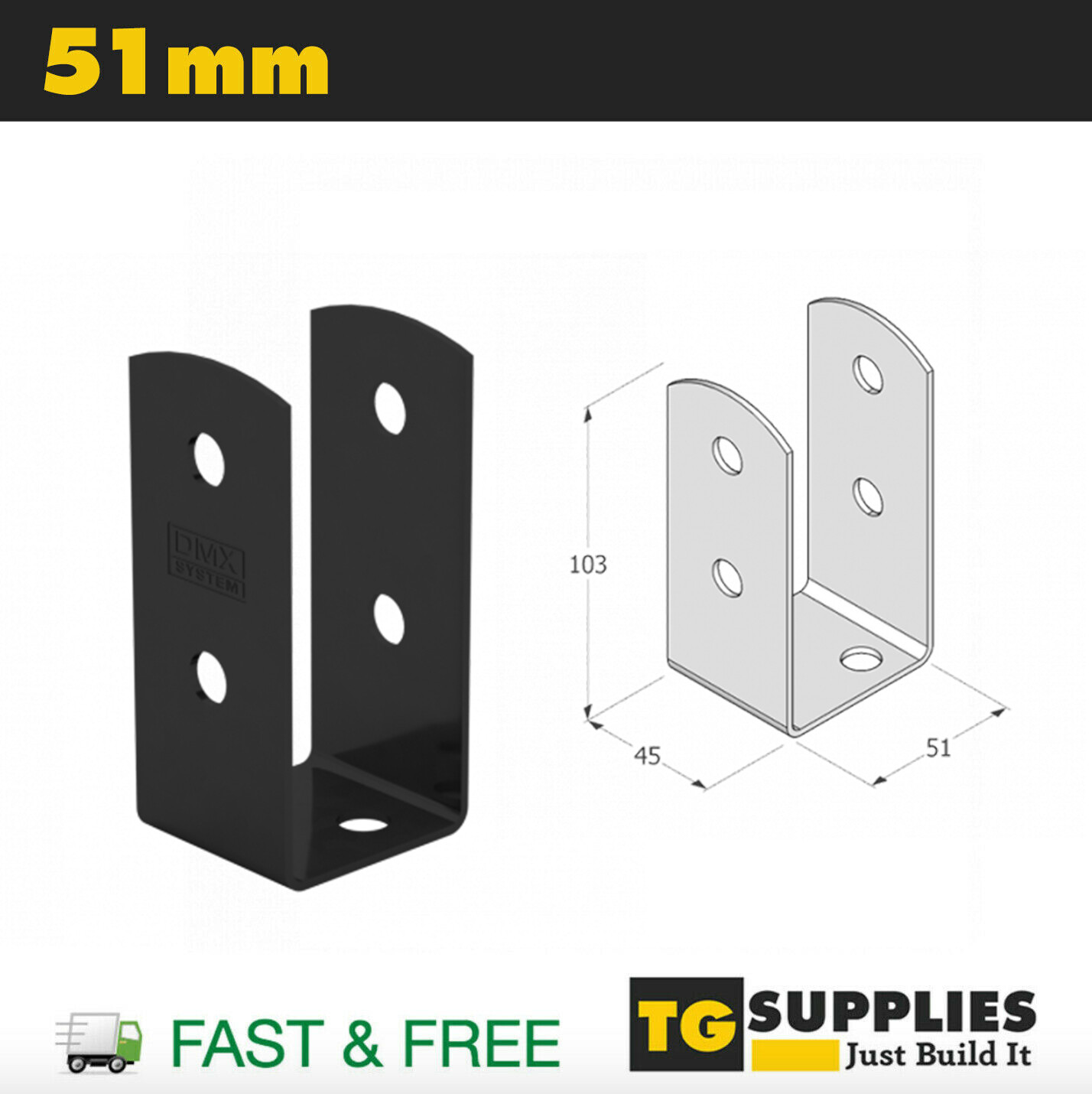 Black Bolt Down Post Support Fence Foot Post Base Brackets U shape Post ...