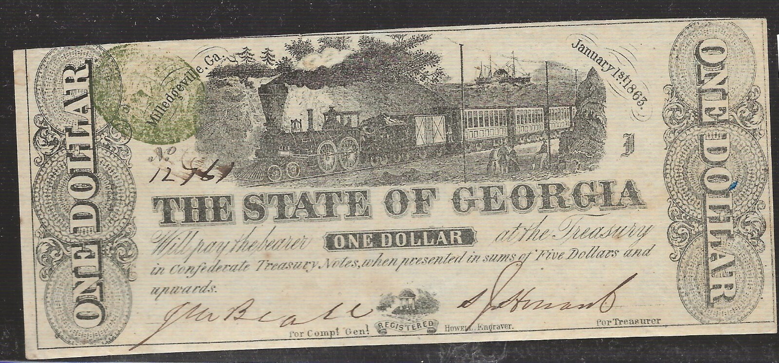 1863 State of Georgia Confederate Currency State of Georgia $1 Note | eBay