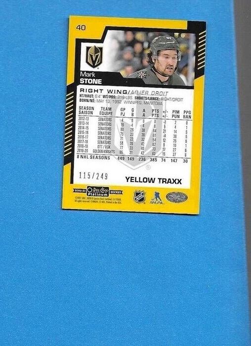 2020-21 O-Pee-Chee Platinum Yellow Traxx #40 Mark Stone Vegas 20-21 115 ...