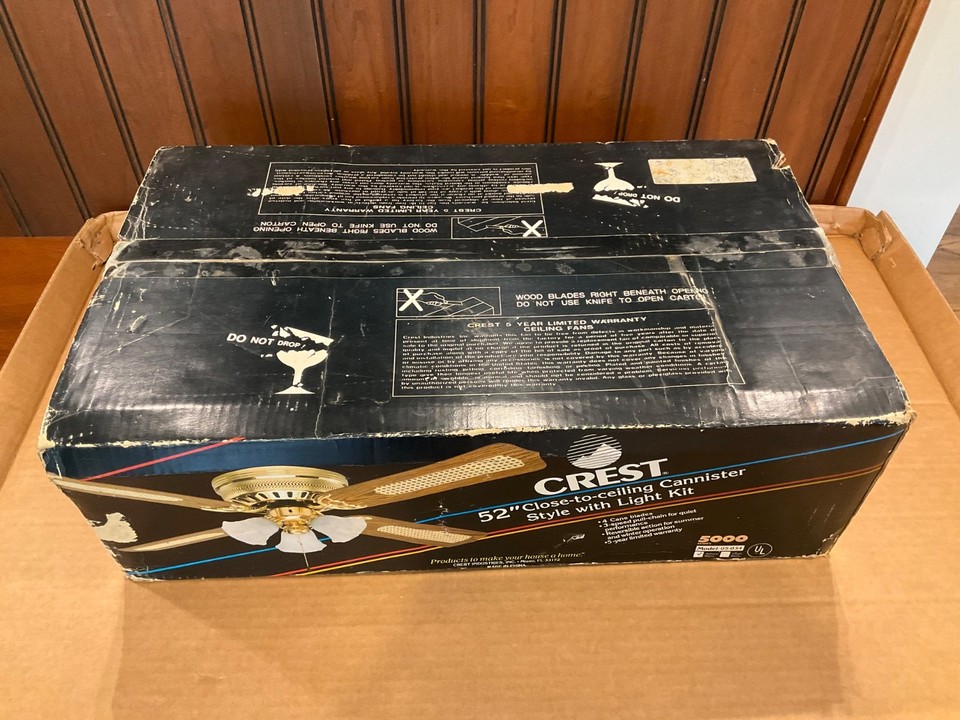 1980s New In Box ‘Crest’ 5000 Series 52” Wood Grain Cane Blade Ceiling ...