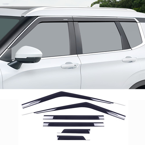 steel+black side Visor Vent Shades Sun Rain Guard For Mitsubishi ...