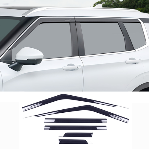 Steel+Black Side Visor Vent Shades Sun Rain Guard for Mitsubishi ...