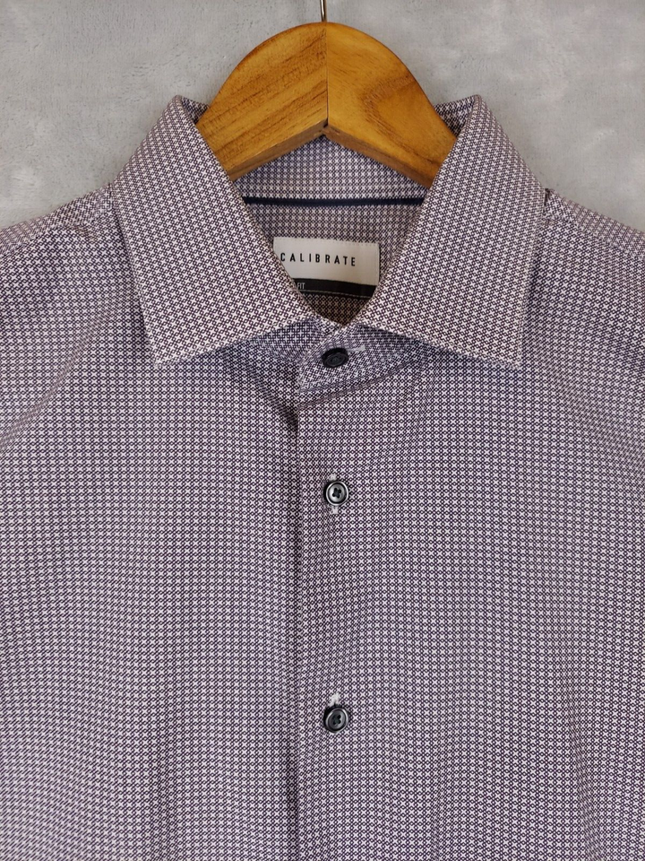 Calibrate Dress Shirt Men’s TRIM FIT Gray Star Micro Print Sz 16 32-33 ...