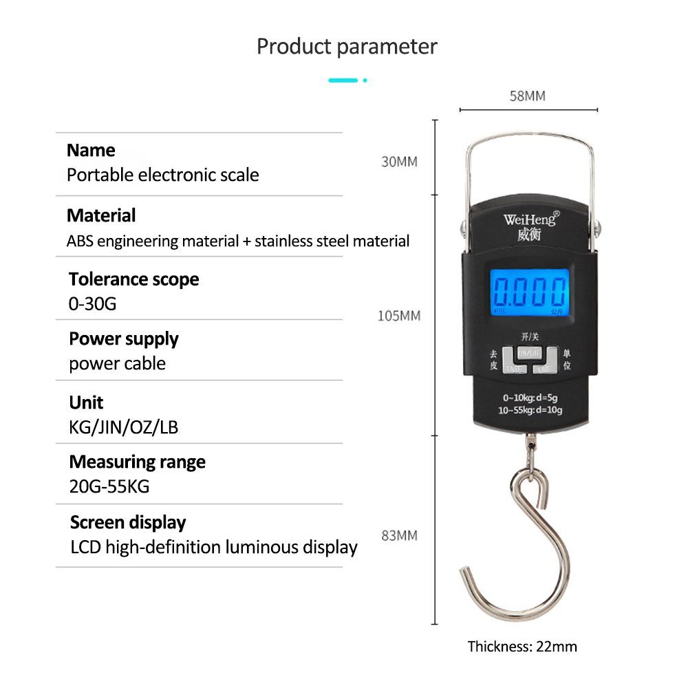 LCD Scale Digital Luggage Scale 55kg/10g Suitcase Travel Bag Hanging ...