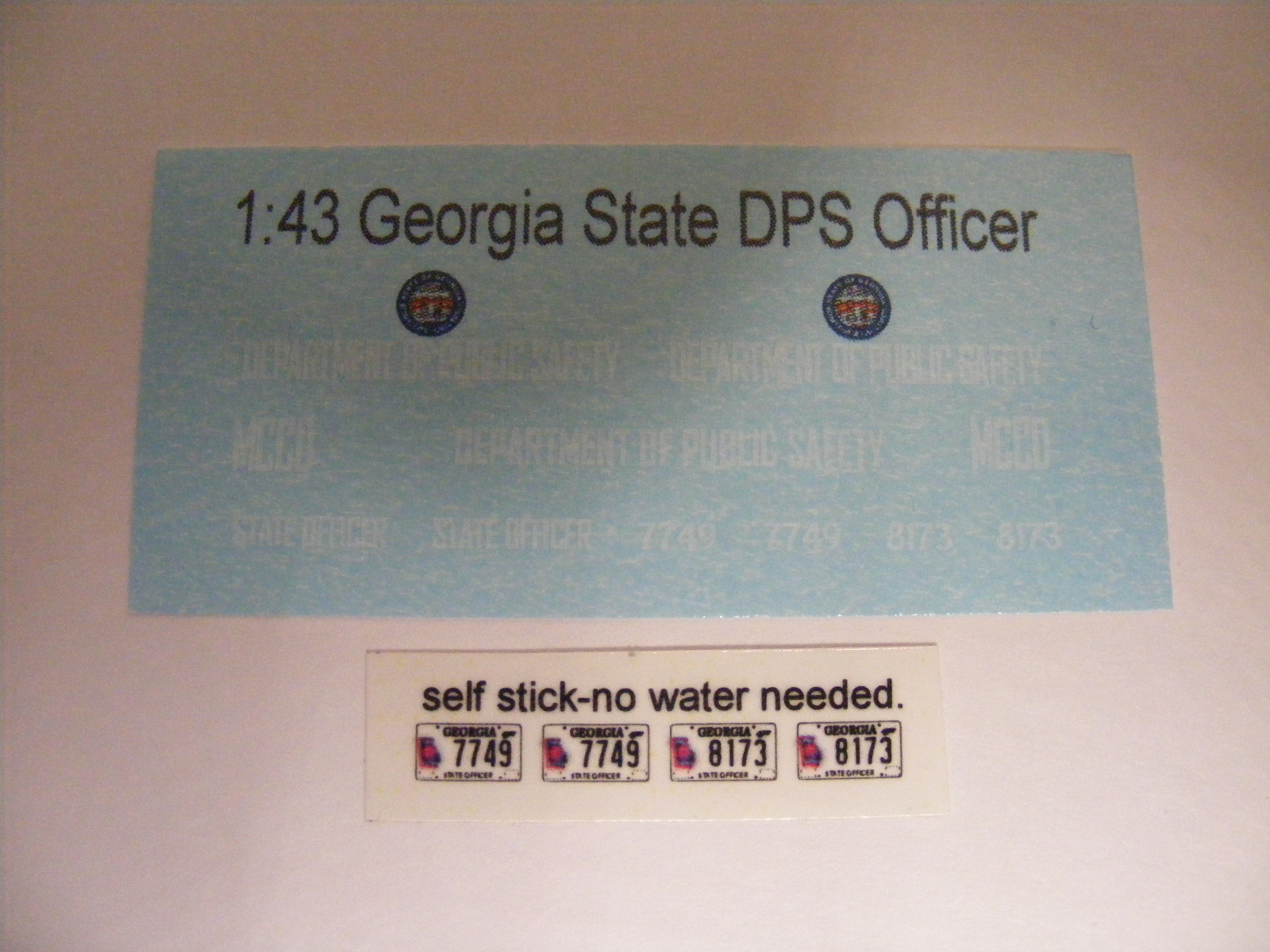 Georgia State DPS Officer MCCD 1/43 Water slide Decal set 1:43 scale ...