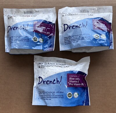 3x Drench No Water Shampoo Cap Waterless Shampoo and Conditioner New | eBay