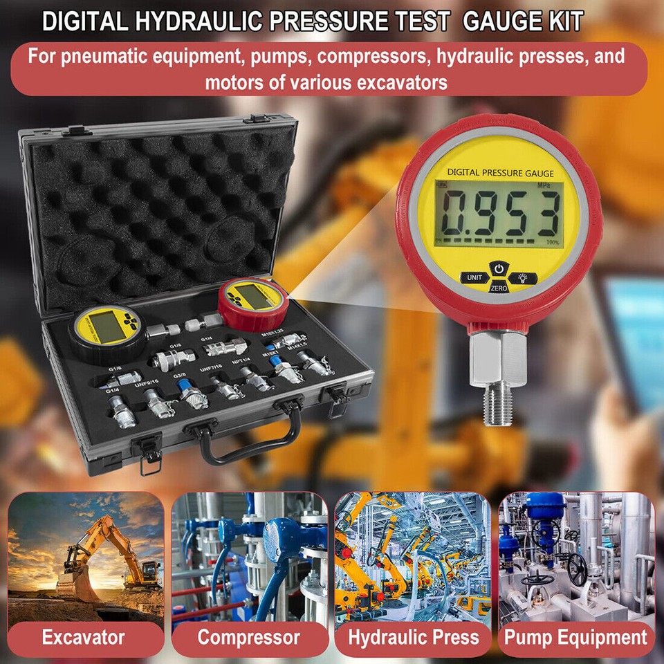 70M Digital Hydraulic Pressure Test Gauge 2Gauges 2Test Hoses ...