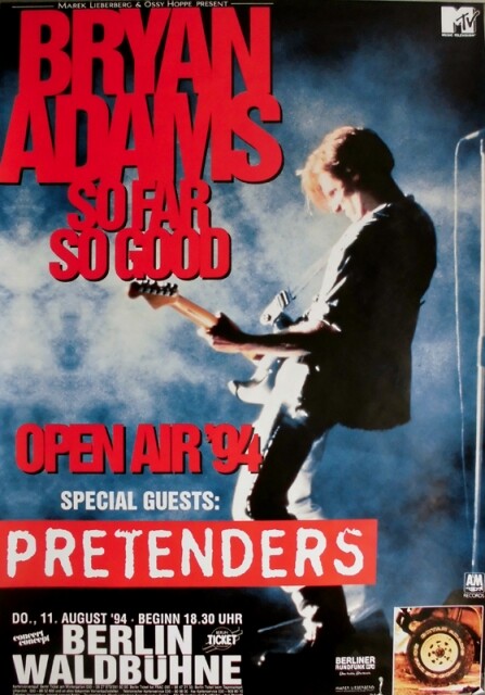 ADAMS, BRYAN - 1994 - Plakat - In Concert - Pretenders - Tour - Poster ...
