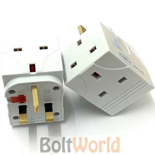 3 WAY MAINS SOCKET ADAPTOR MULTI PLUG FUSED ADAPTER UK THREE WAY 240V ...