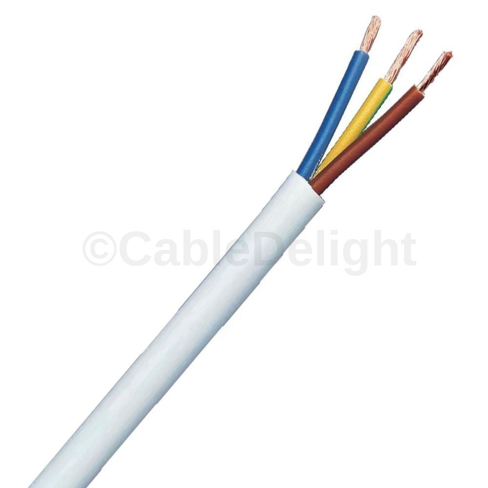 13 AMP 1.5mm 3 Core WHITE Electrical Mains Wire Cable Flexible PVC ...