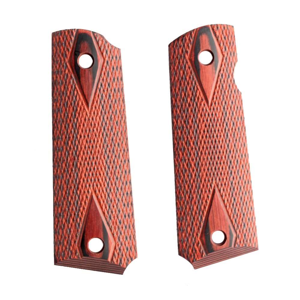 1911 Hand Grips Checkered Red Diamond Wood Grips | eBay
