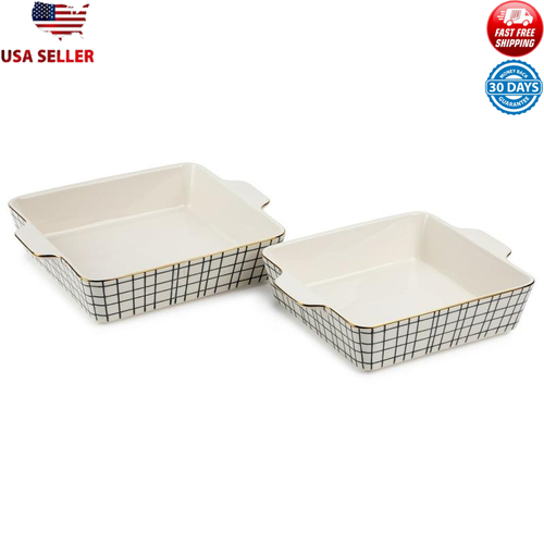 Square Baker Set Black & White Crosshatch Stoneware 2-Piece for Baking ...