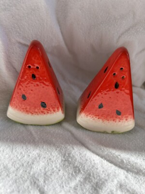 Watermelon Slices Salt Pepper Shakers Triangle Pair Ceramic Summertime ...