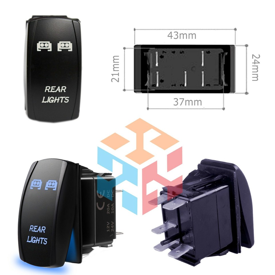 Blue Laser Rocker Switch Rear LED Light Bar On-Off 5 Pins 12V 20A Car ...