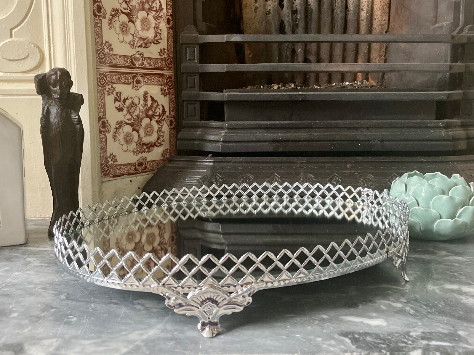 Silver Colour Mirrored Oval Tray, Medium Cocktail Drink Serving,Table ...