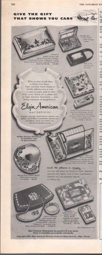 1952 Elgin American PRINT AD feat: Rare Compacts Cigarette cases & more ...