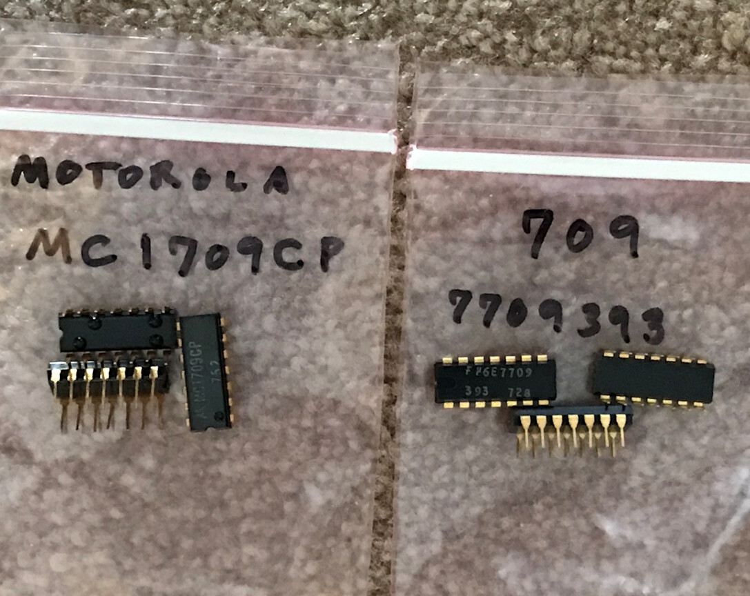 3ea MOTOROLA MC1709CP 3ea Fairchild 7709393 Gold Pin OP-AMP LM709 ...