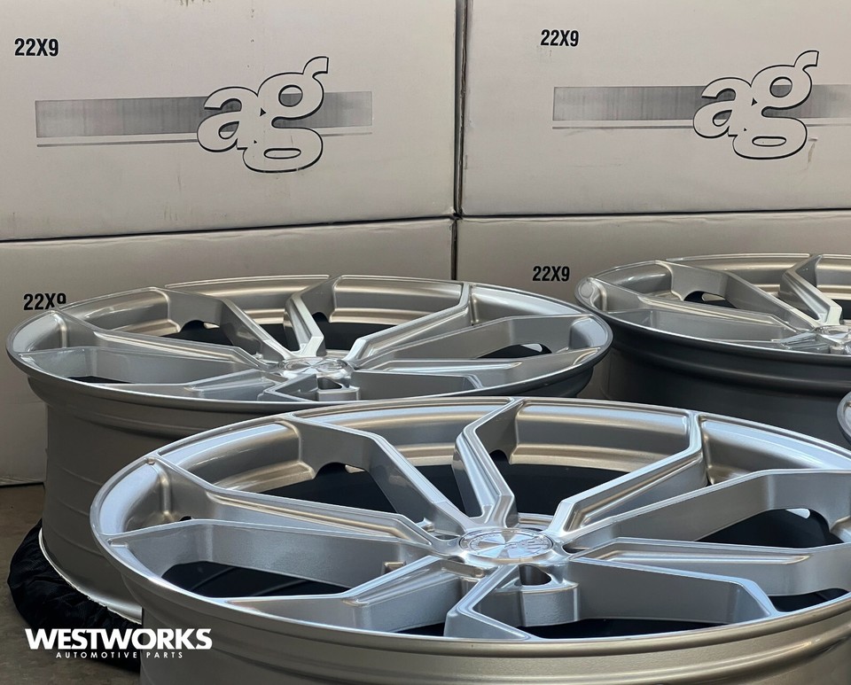 22" Avant Grade M632 Wheel Set 22x9 +28 5x112 Machined Silver Rims R ...