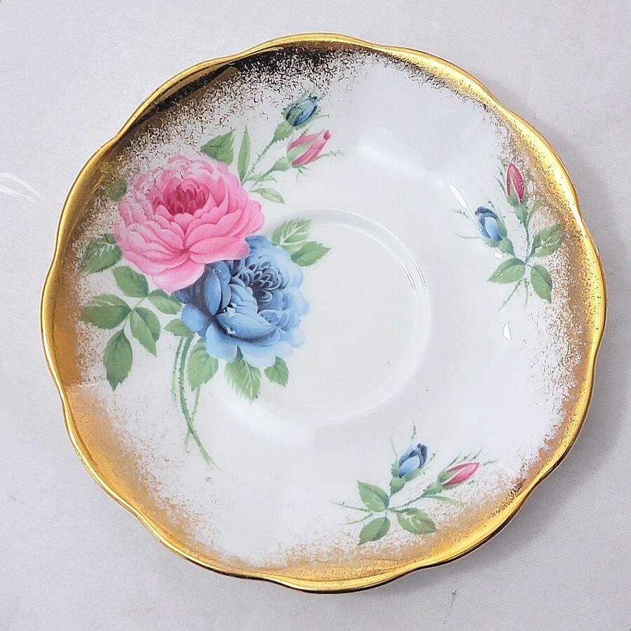 Royal Albert England Heavy Gold Pink & Blue Rose Cup and Saucer 282 | eBay