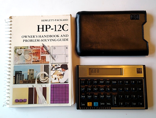 Vtg Hewlett Packard HP 12C Financial Calculator Black Silver With Case ...