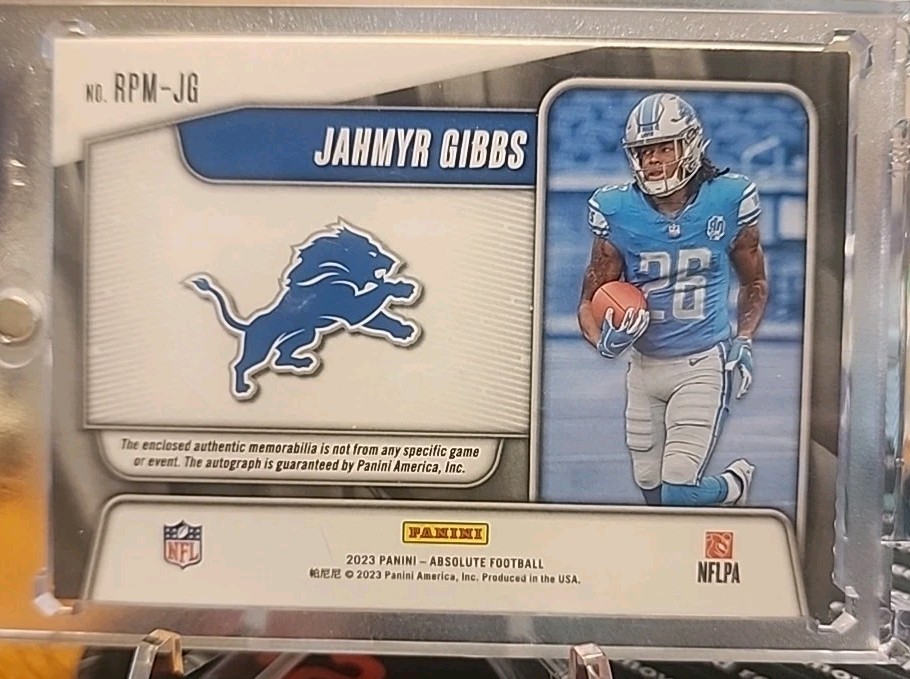 2023 Absolute JAHMYR GIBBS RPA Patch NFL Shield - Nike - Laundry - True ...