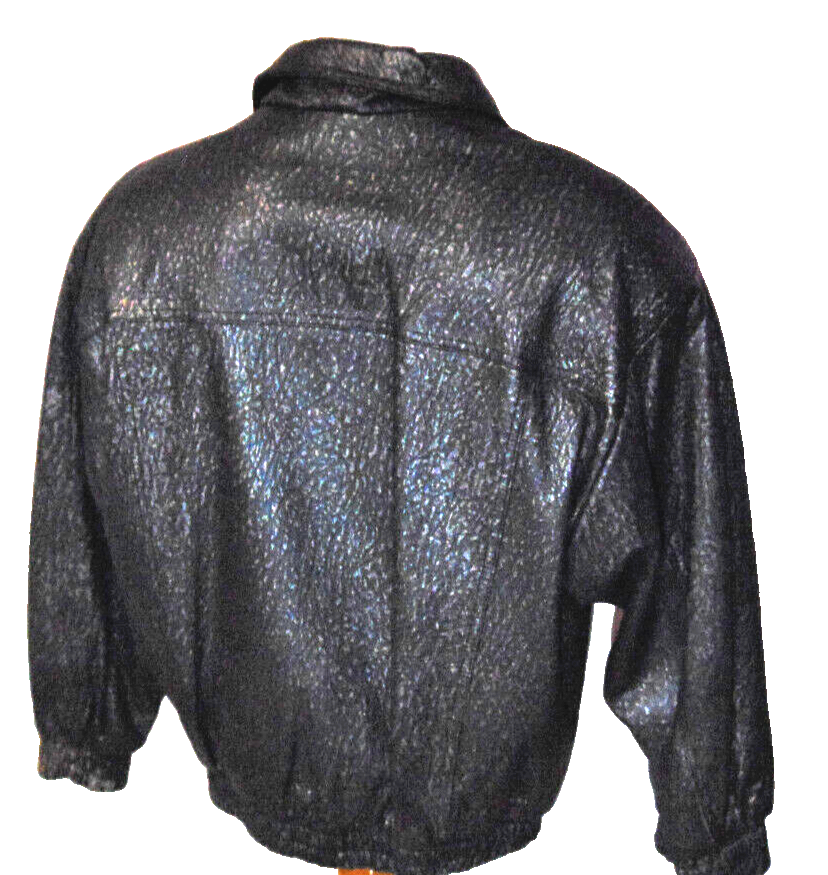 Vintage Men IBEPE JINDO Fashions Silver Splashed Leather Jacket 1980s Bomber-M/L | eBay