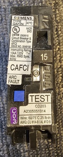 Siemens QA115AFCN 15 Amp Single Pole Circuit Breaker 887621216207 | eBay