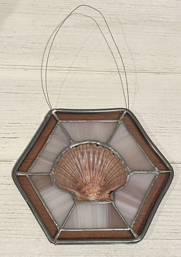 Stained Glass Suncatcher Scallop Shell Center Lt Purple Window Hang 7 ...