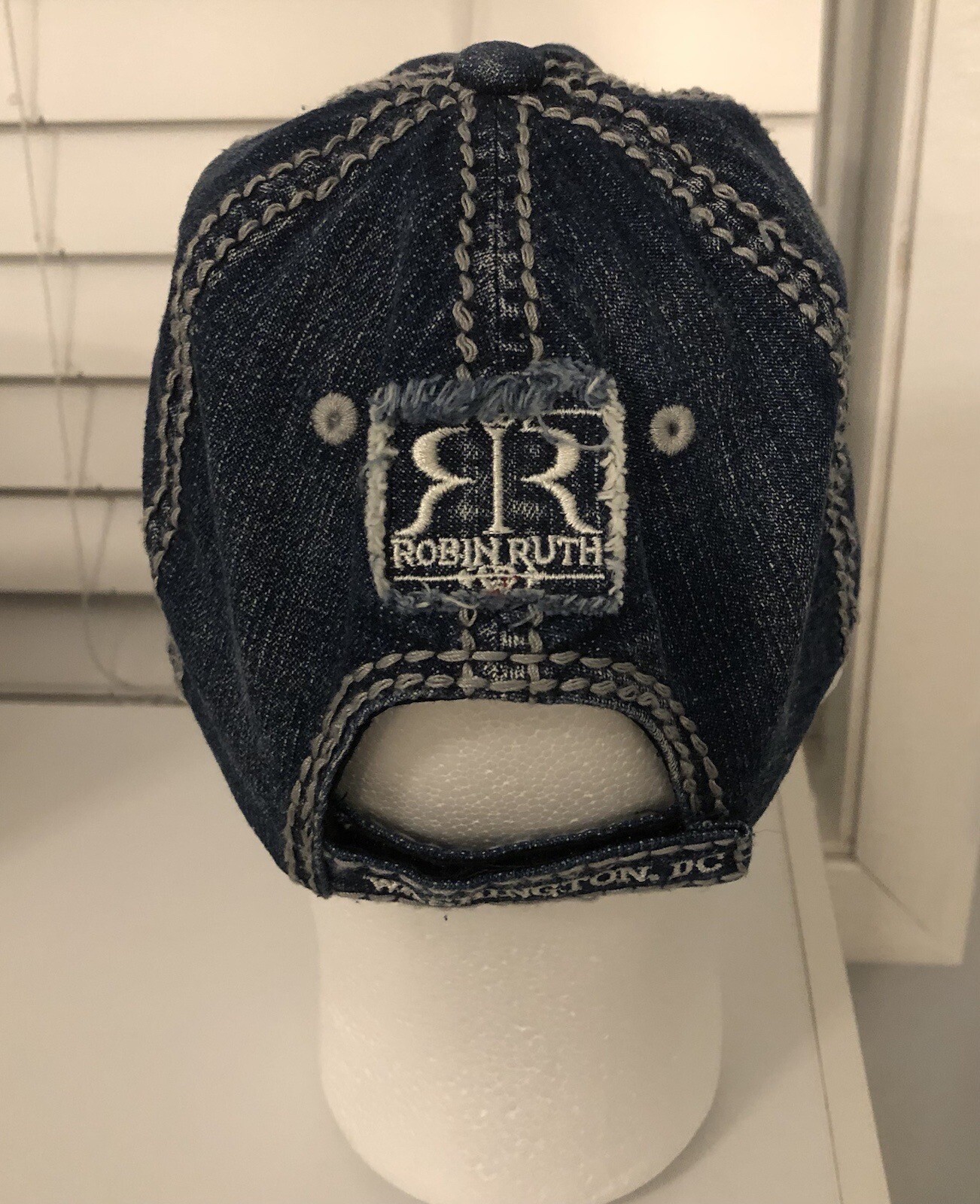 Robin Ruth Washington DC Hat Denim Hook & Loop Strap Distressed 100% ...