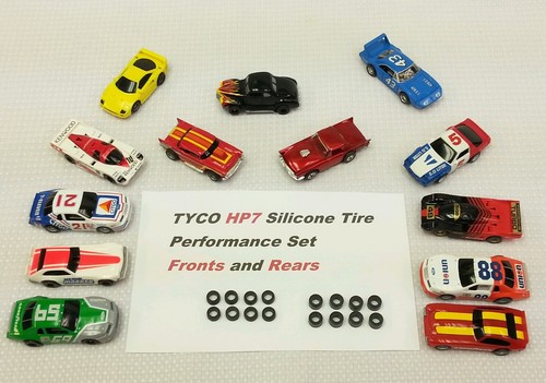 ☆16 Silicone Tires☆ For TYCO HP7 HO slot car upgrade .420 Fronts & .444 ...