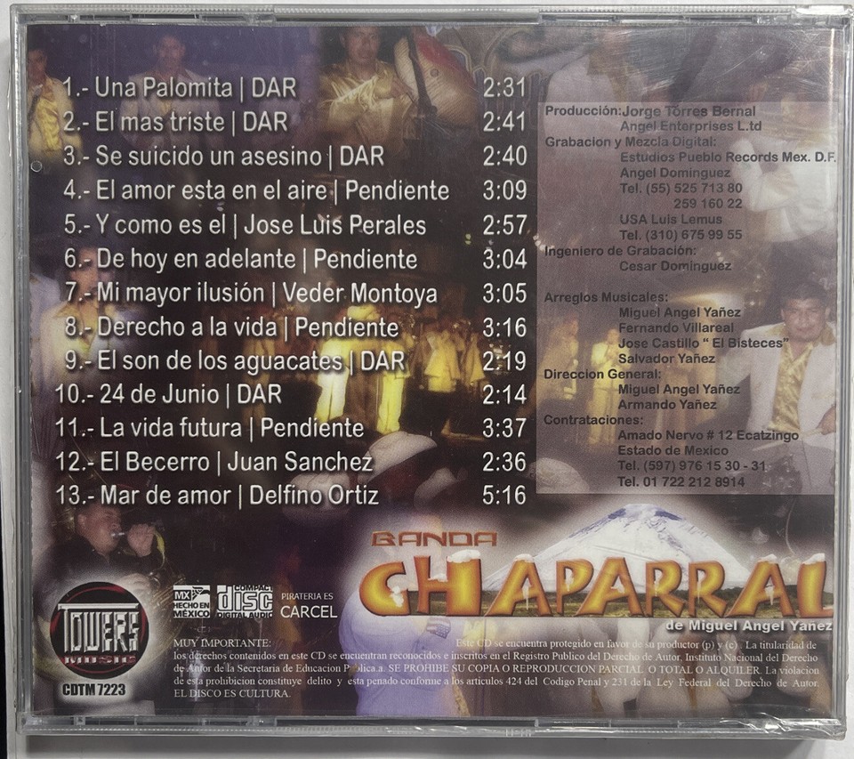 Banda Chaparral De Miguel Angel Yanez: El Amor Esta En Aire…CD (Towers ...