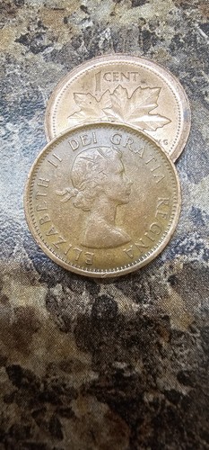 1955 Canadian Elizabeth II Dei Gratis Regina 1 One Cent Coin No Strap ...