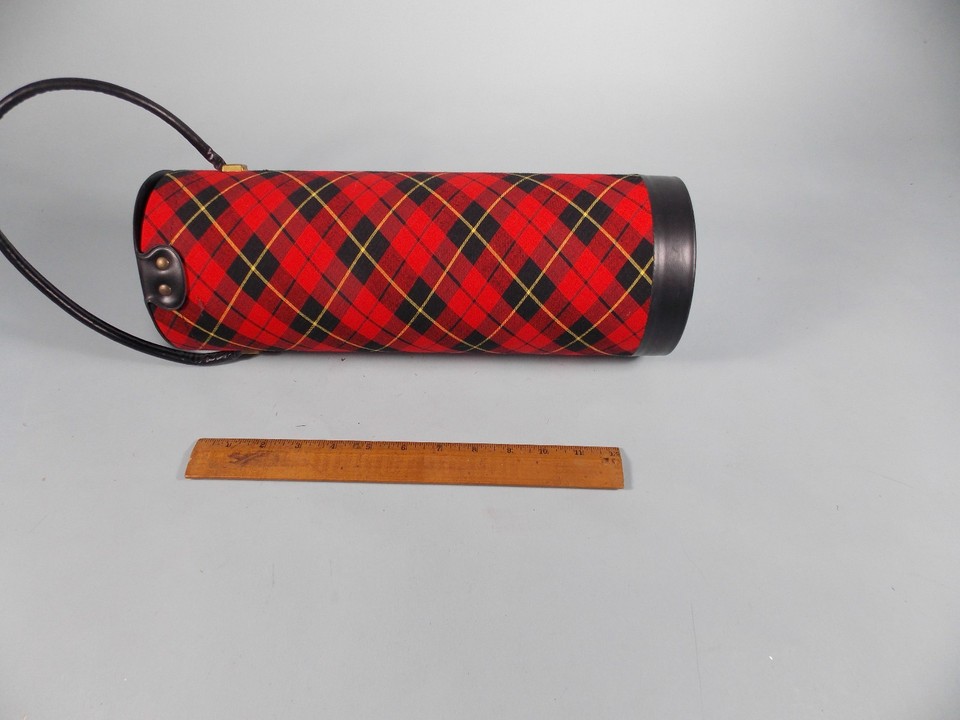 Red Plaid Knitting Needle Tote Carrying Case Black Vinyl Trim Vintage ...