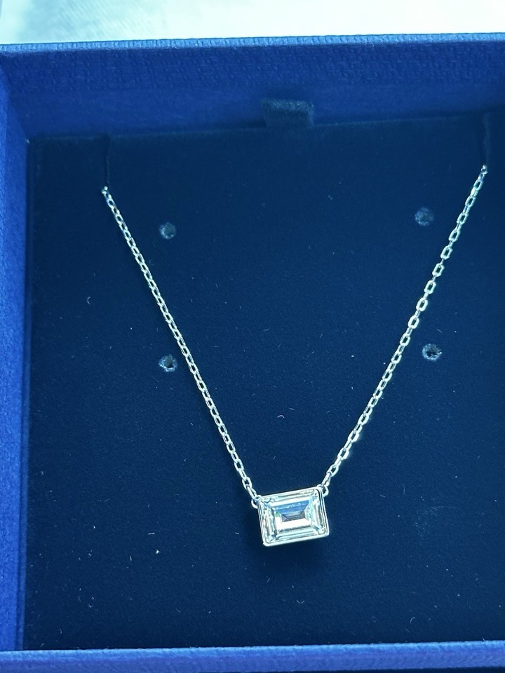 NIB Swarovski Jewelry Rhodium Plated Necklace Crystal Pendant Chain 15 ...