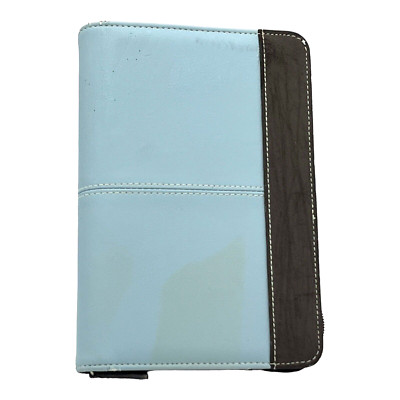 Day Runner Planner Blue & Brown Faux Leather Daily Organizer 6 Rings 8 ...