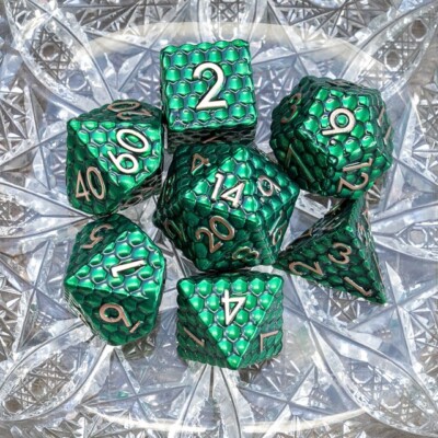 Sage's Scaled Eggs Forest Green Bronze Ink Metal Polyhedral Dice Set ...