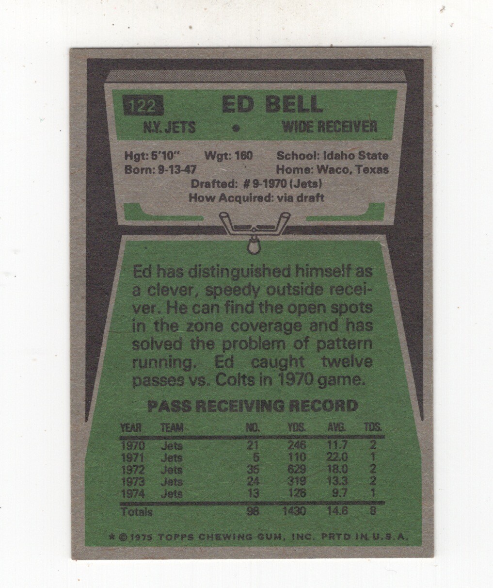 1975 TOPPS FOOTBALL ED BELL NEW YORK JETS #122 | eBay