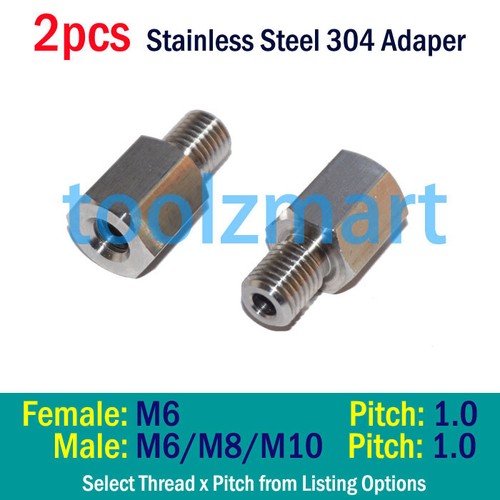 2X Stainless M6 Female M6 M8 M10 x1.0 Male Pipe Fitting Thread Adapter ...