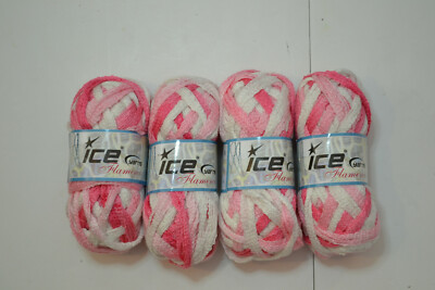 Lot of 4 Ice Yarns Flamenco Ruffle Yarn Pink/White 100gm Ea. NEW | eBay